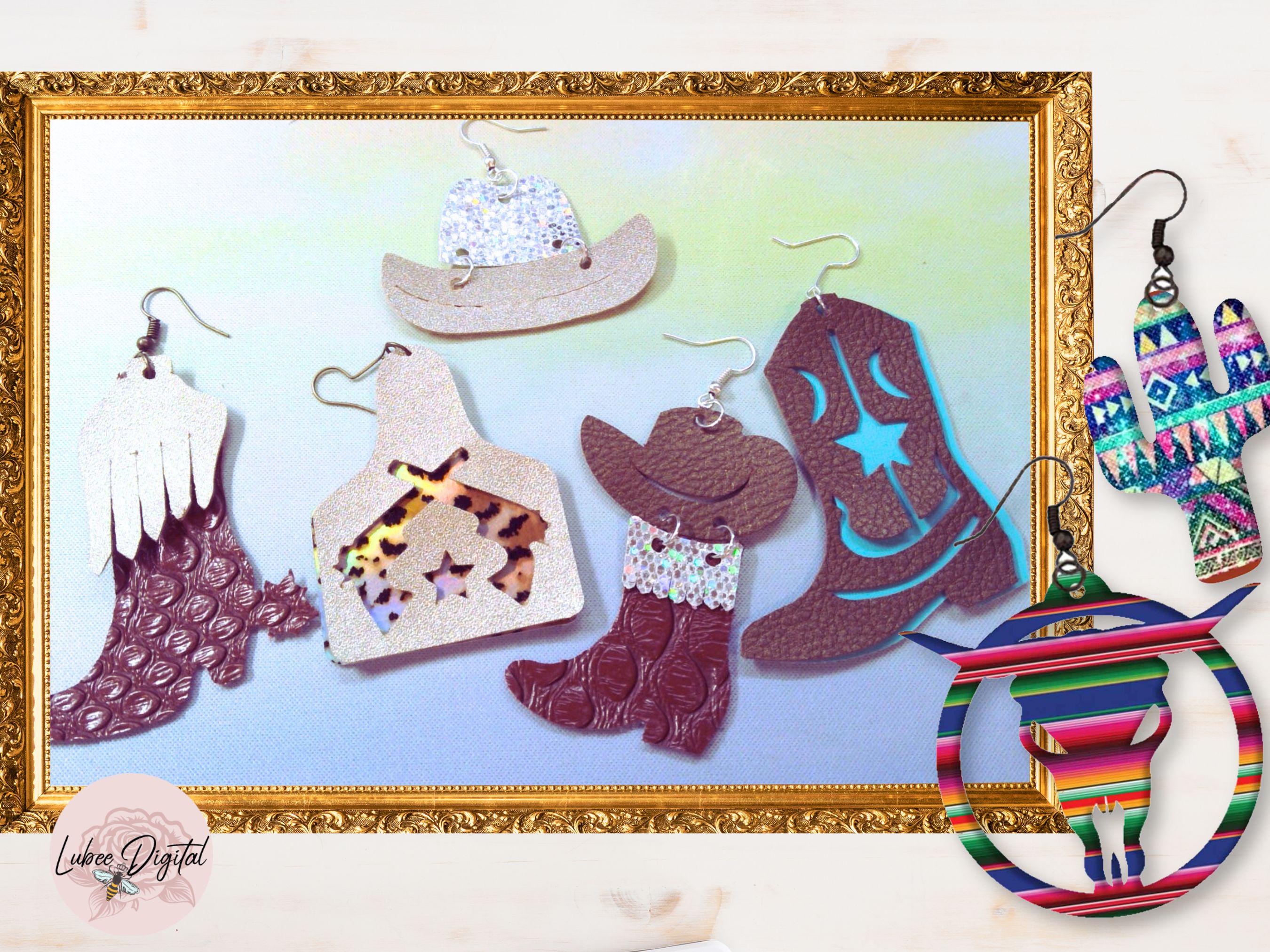 Western Earrings Bundle SVG, Laser Cut Earrings SVG, Faux Leather ...
