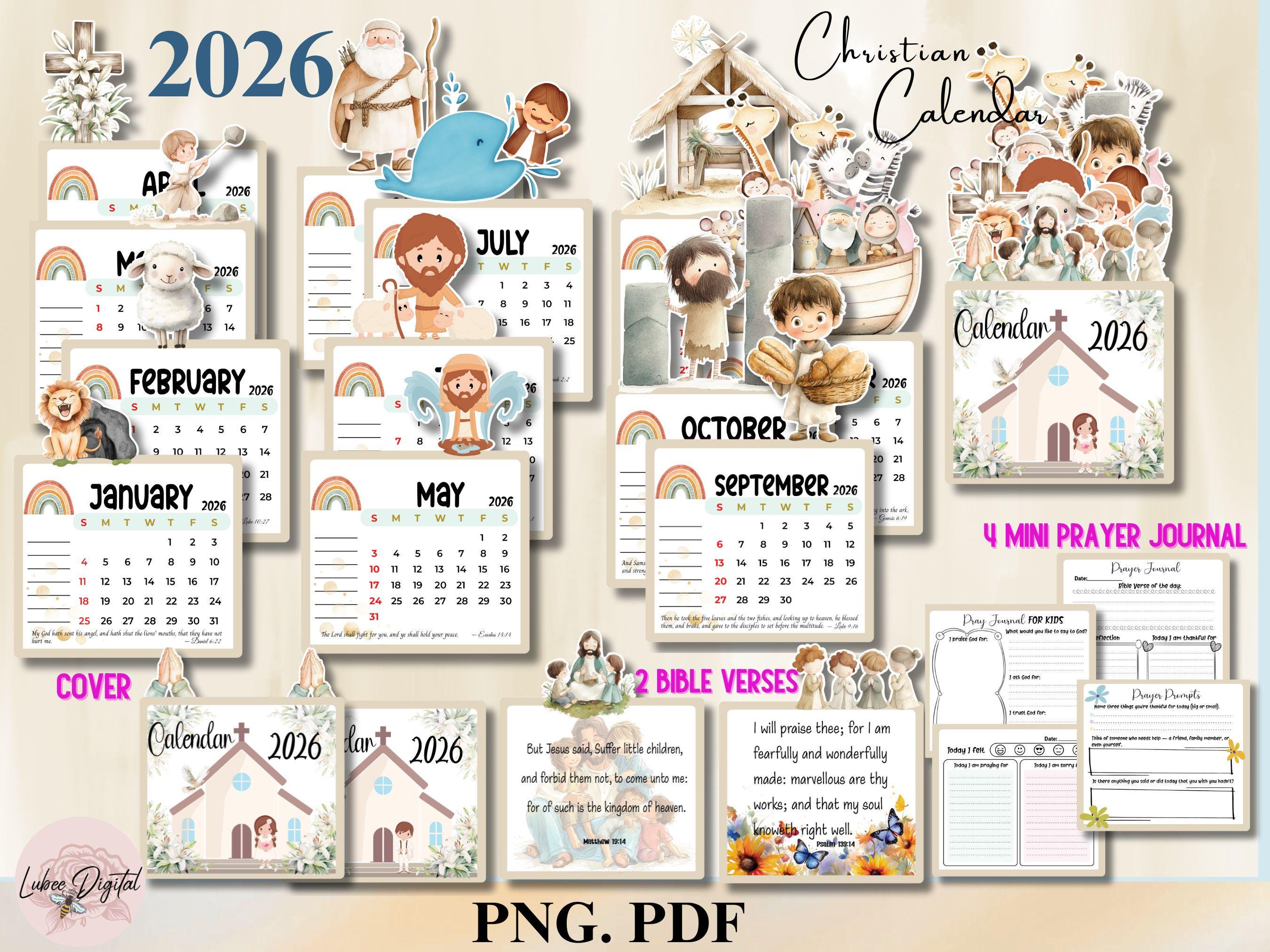 2026 Desk Boho Christian Calendar for Kids,bible Verse Mini Printable ...