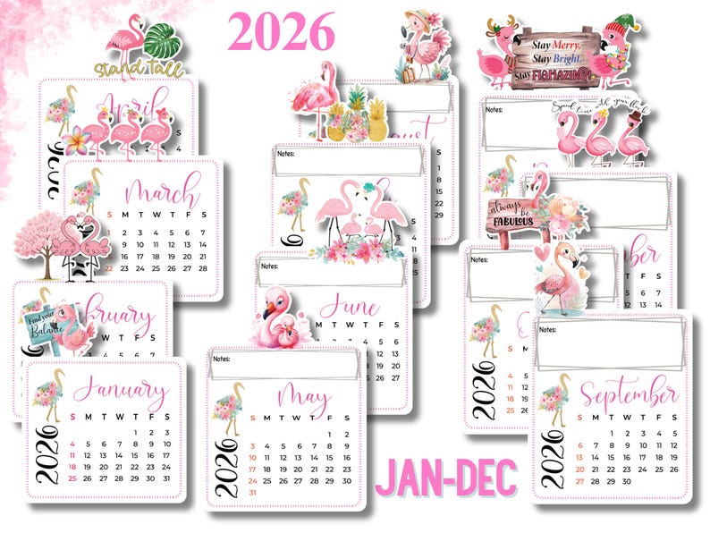 2026 Flamingo Calendar,wisdom From a Flamingo Calendar Printable,pink ...