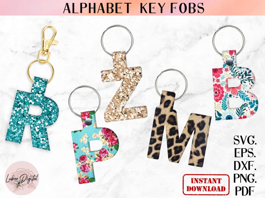 Alphabet Key Fob Template,faux Leather Keychain Template SVG, Leather ...