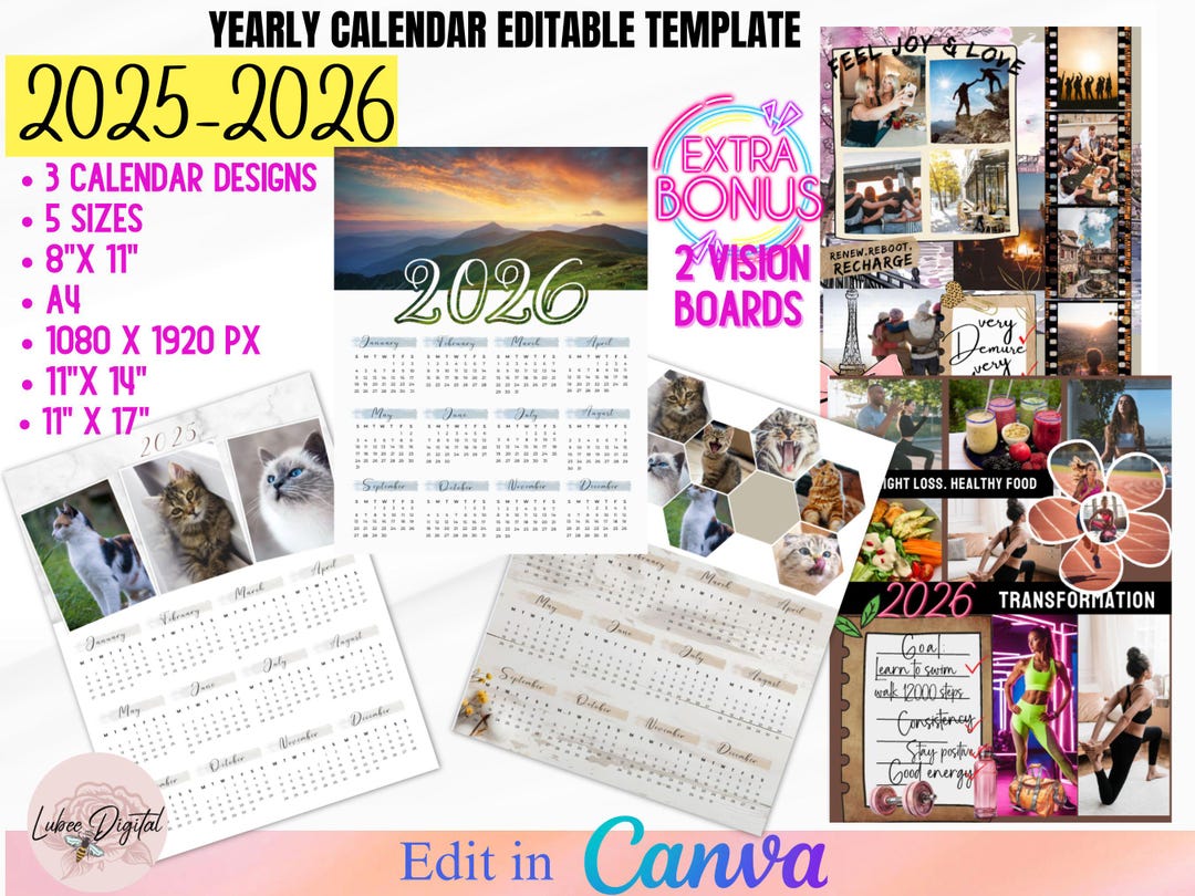 2025-2026 Calendar Template, Photo Yearly Calendar,2025 Wall Calendar ...