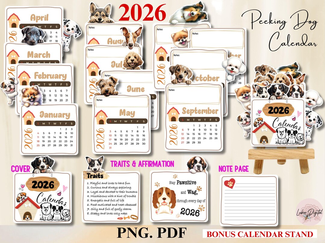 2026 Peeking Dog Desk Calendar | Peekaboo Pup Printable | Puppy Planner ...