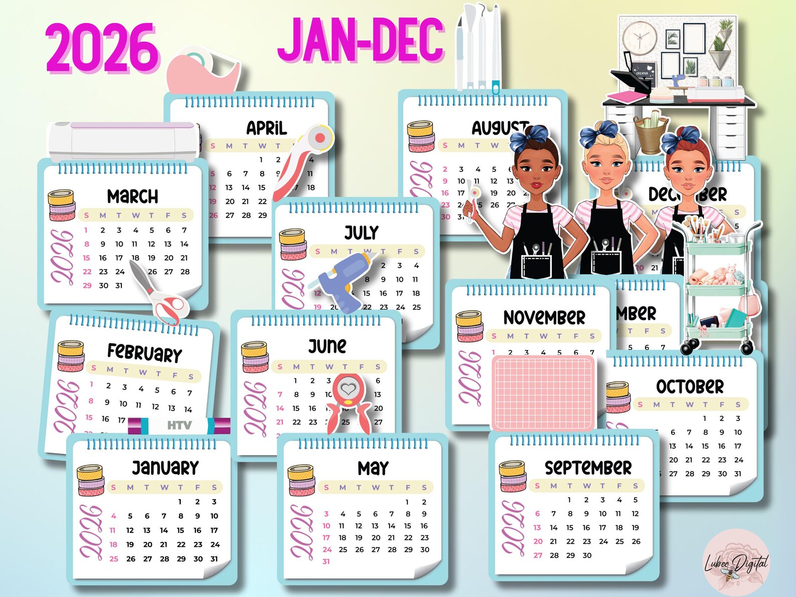 2026 Crafter Desk Calendar,printable Art Calendar PNG File for Cricut ...