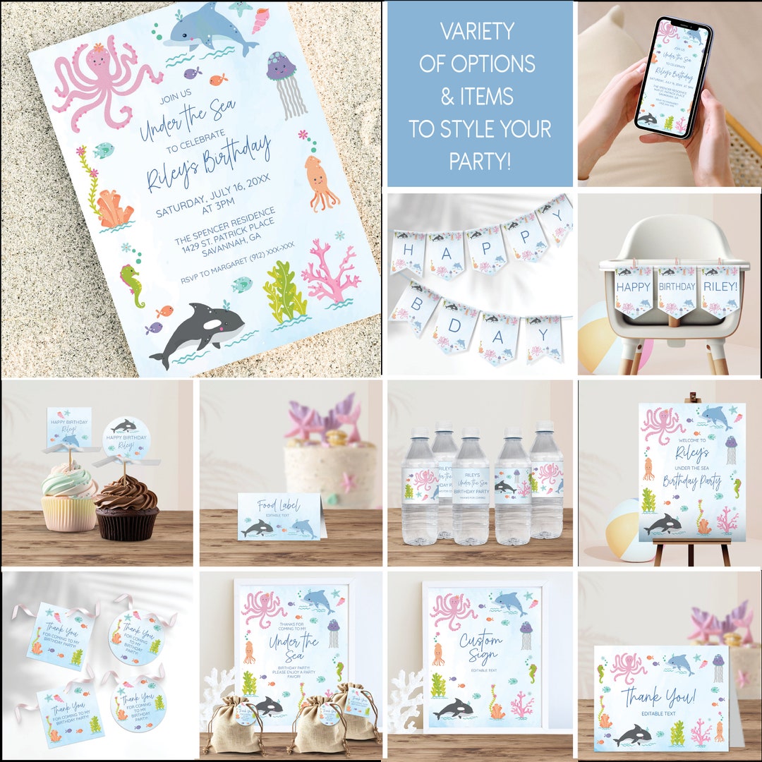 Under the Sea Birthday Bundle, INSTANT DOWNLOAD, Ocean Theme Party ...