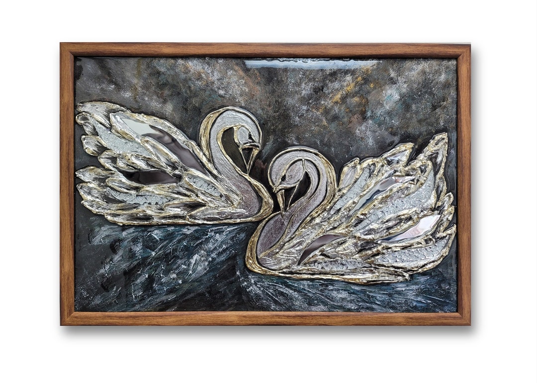 Swans Modern Abstract Texture Painting With Mirror Elements Acrylic ...