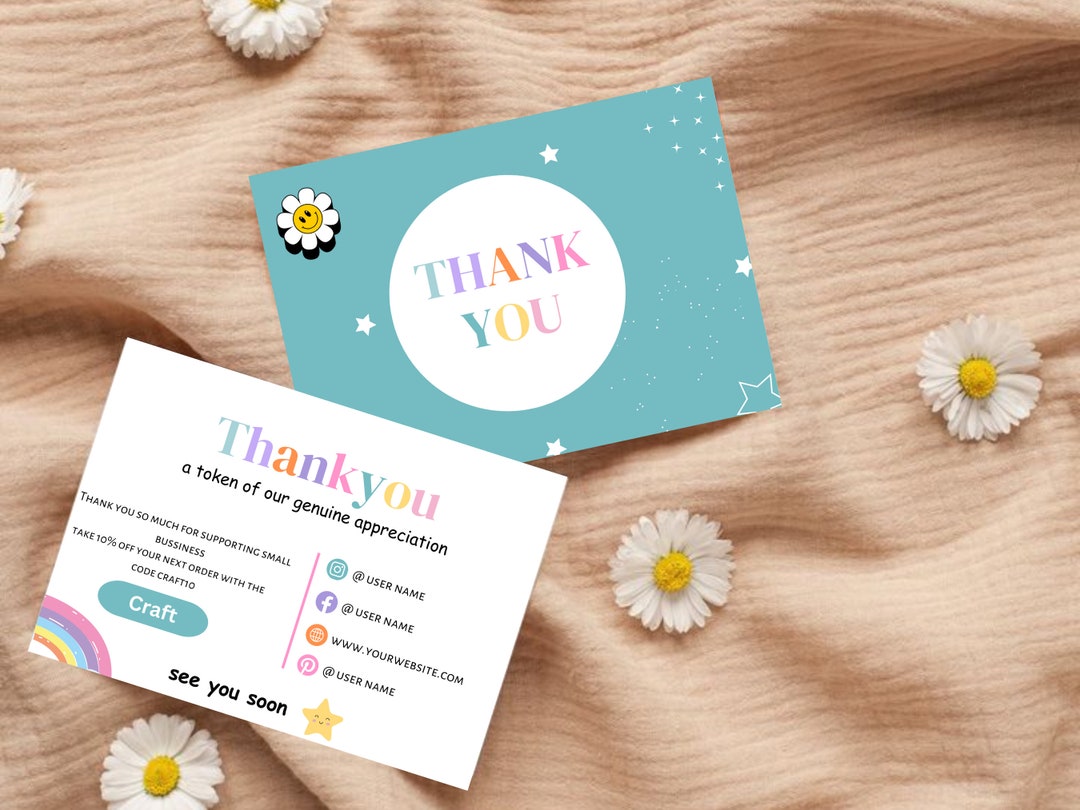 Colorful Thank You Card Template, Editable Purchase Insert Note (canva ...
