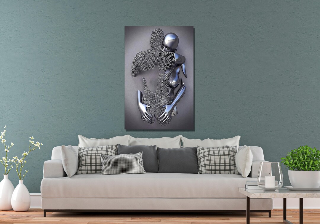 3D Effect Lovers Hugging Wall Art, Silver Home Decor,reproduction ...