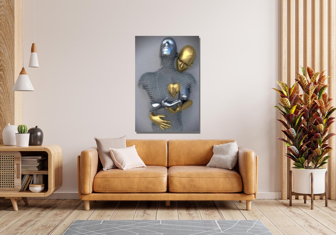 3D Effect Lovers Hugging Wall Art, Silver Home Decor,reproduction ...