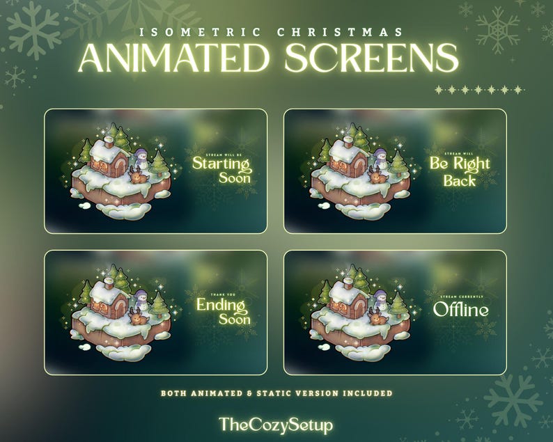 4x Cozy Isometric Christmas Stream Screens for Twitch, Winter Forest ...