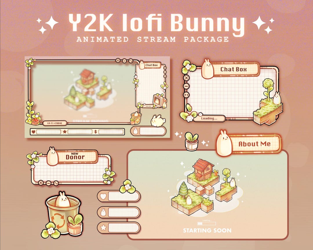 Y2K Lofi Bunny Animated Overlay Stream Package | Custom Cozy Stream ...