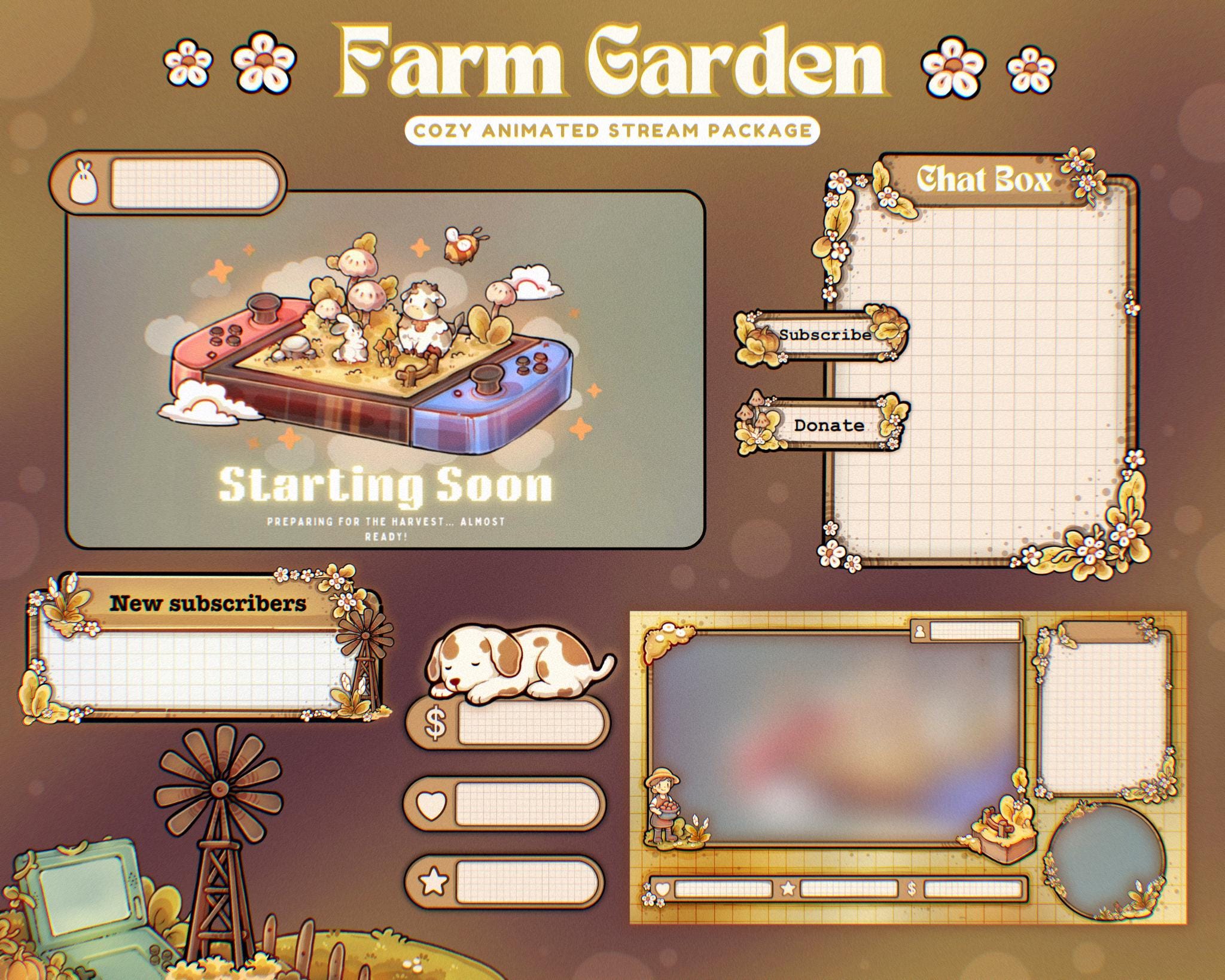 Farm Garden Stream Package: Cozy Kawaii Animated Twitch Overlay ...