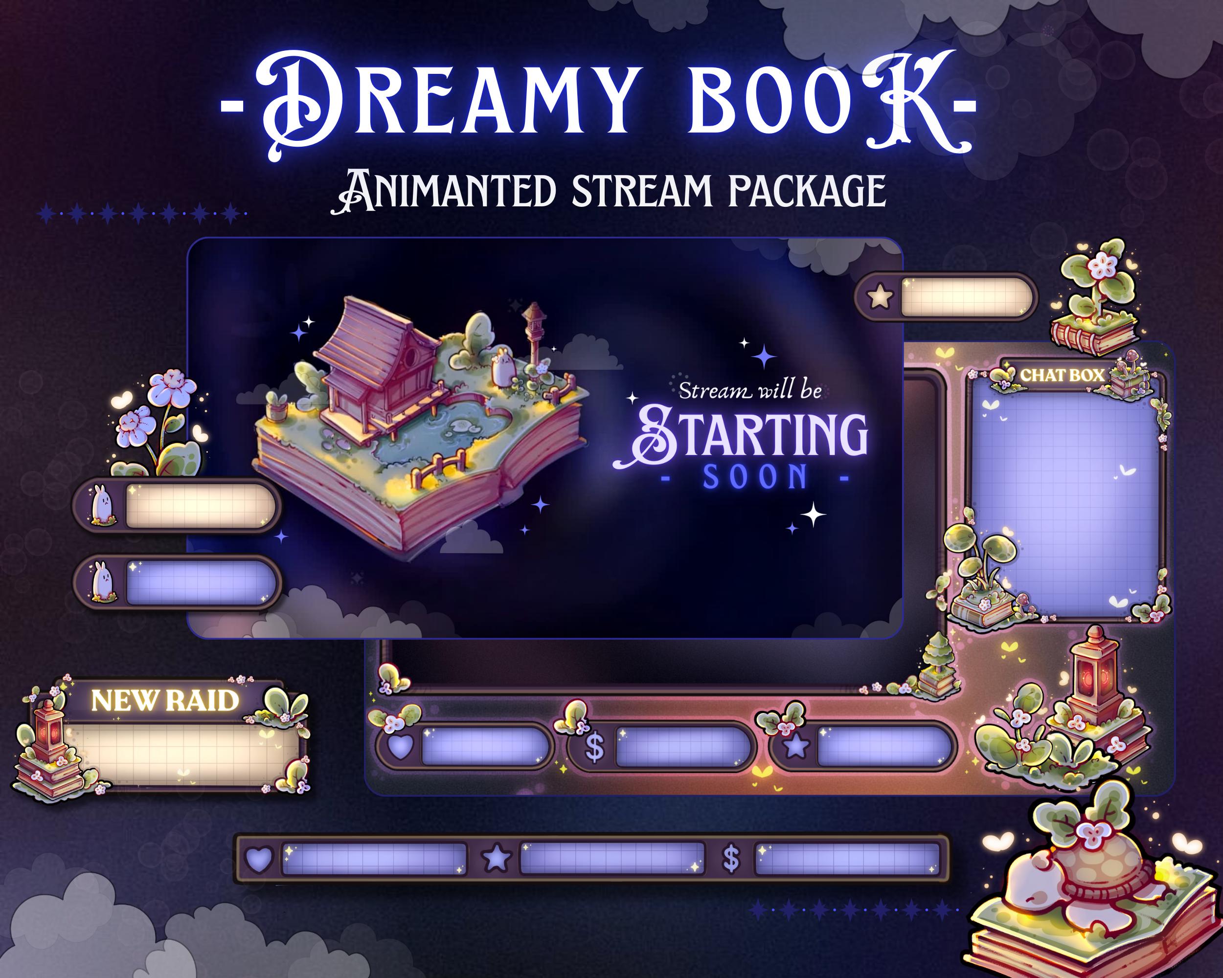 Animated Dreamy Book Stream Package , Twitch Screen, Magical Lodi Night ...