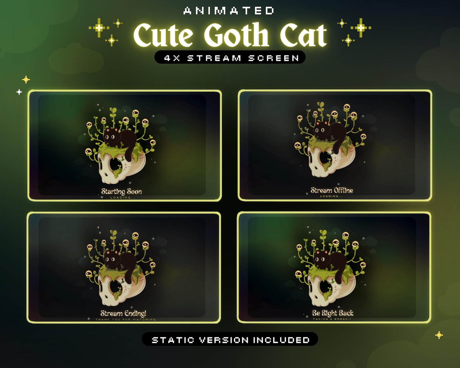 4x Animated Cute Goth Cat Stream Screen - Thecozystream - Etsy
