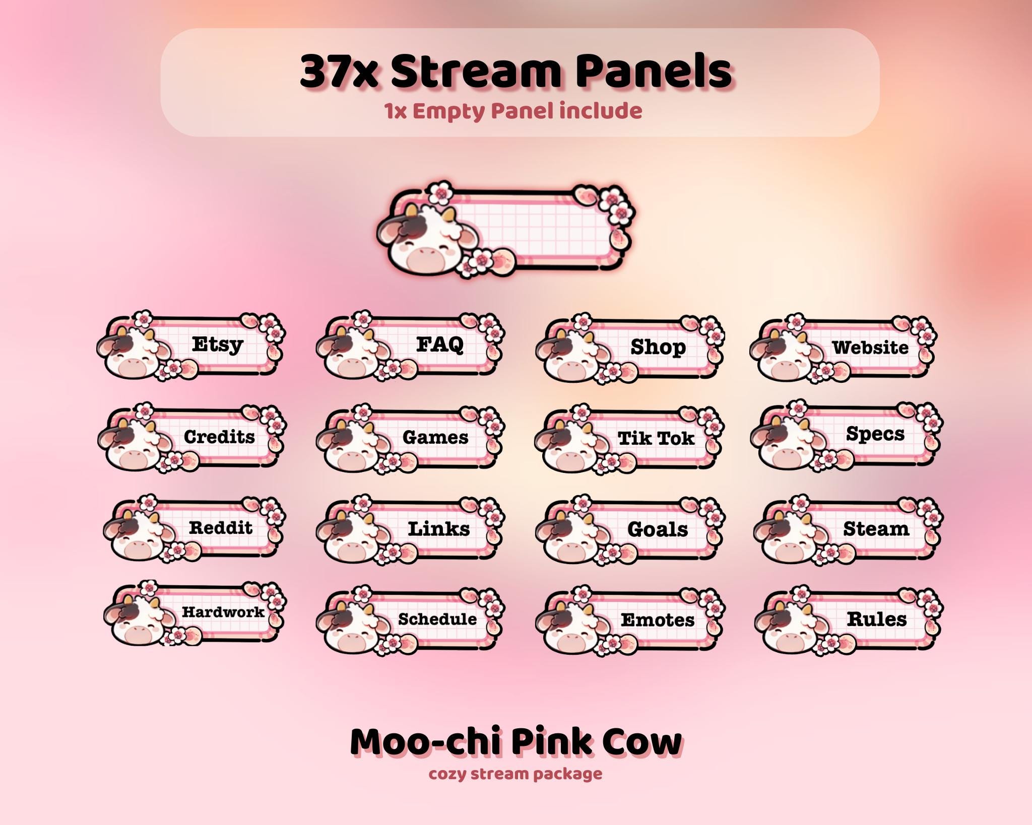 Moo-chi Pink Cow Stream Pack | Animated Cozy Stream Overlay Package ...