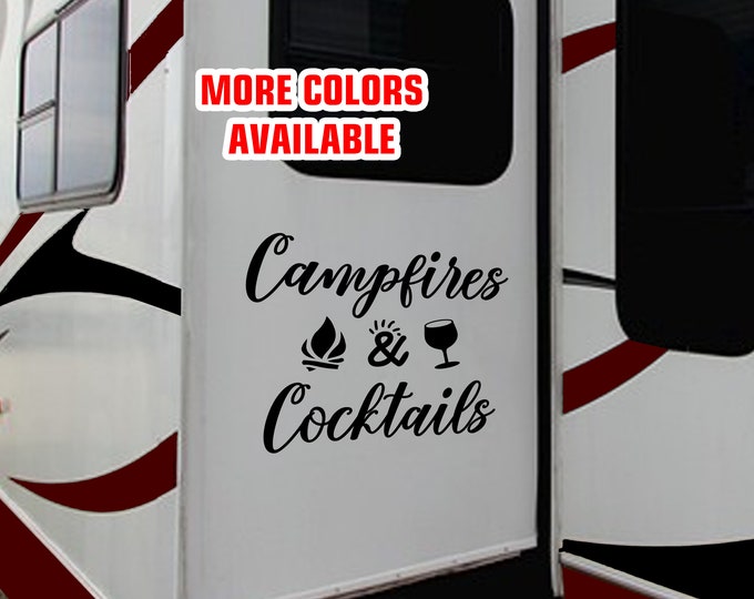Campfires & Cocktails Wine Glass Camping RV Vinyl Graphic Sticker Decal ...