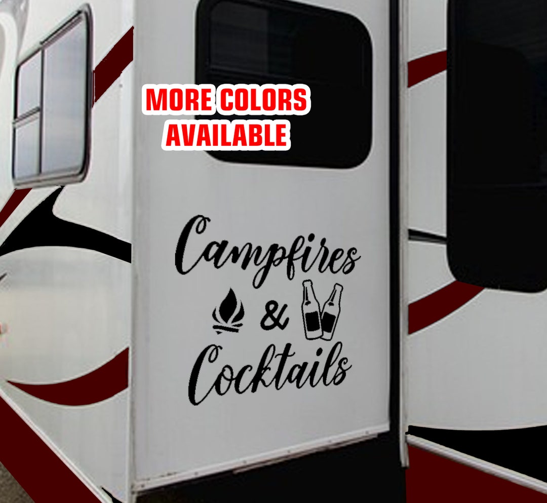 Campfires & Cocktails Beer Bottles Camping RV Vinyl Graphic Sticker ...
