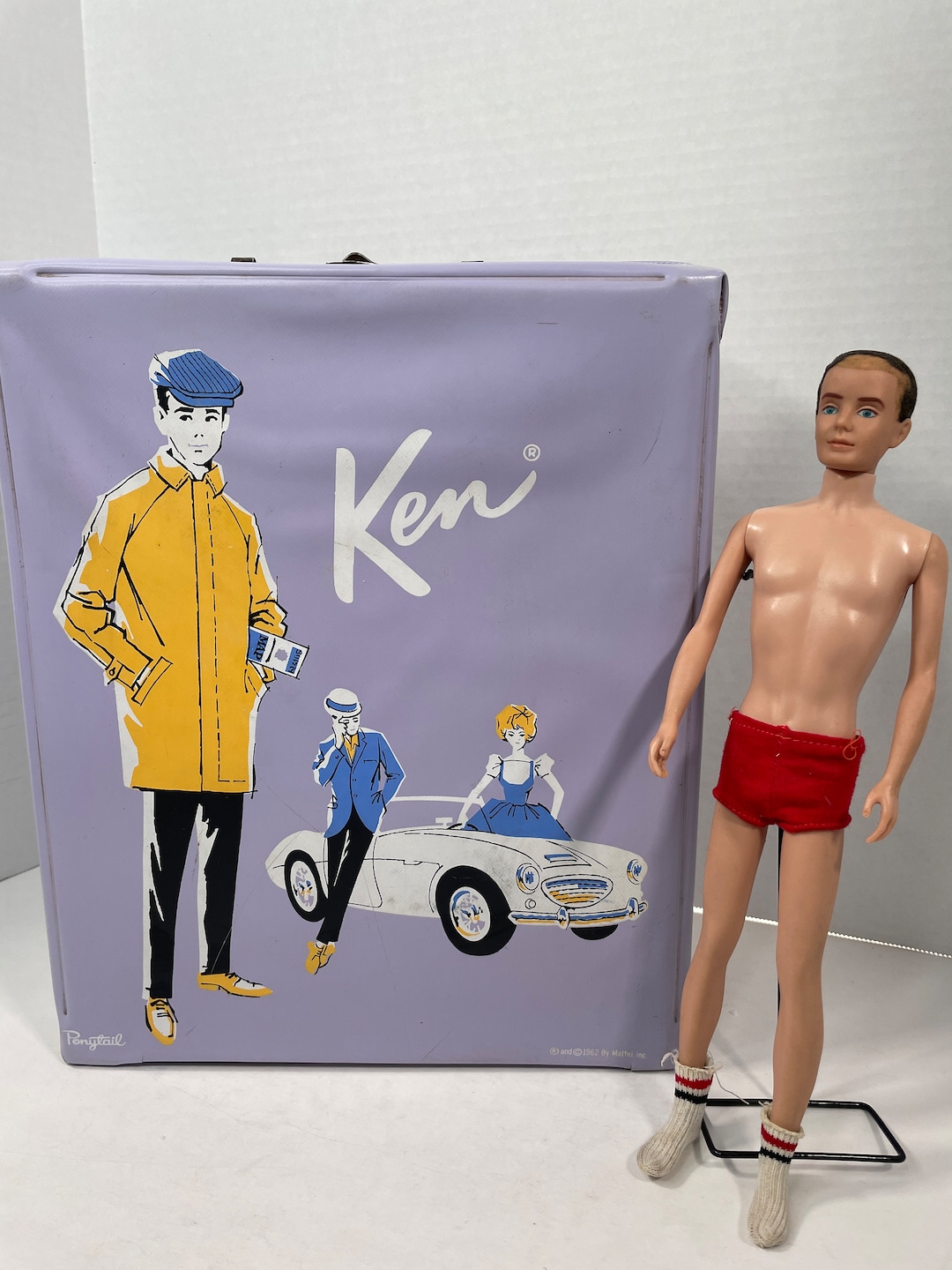 Vintage Ken Doll Flocked Brunette With Lavendar Ponytail Case 1962 ...
