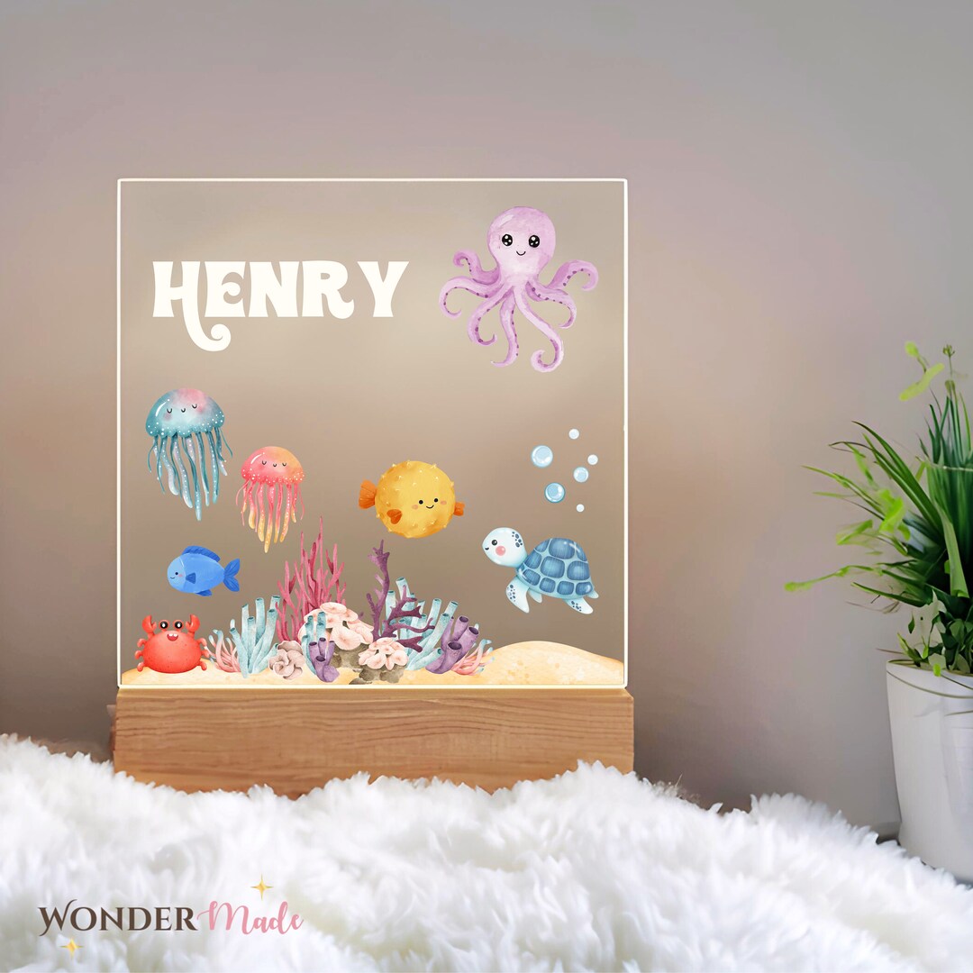 Personalized Underwater Night Light, Custom Name LED Lamp, Kids Bedroom ...