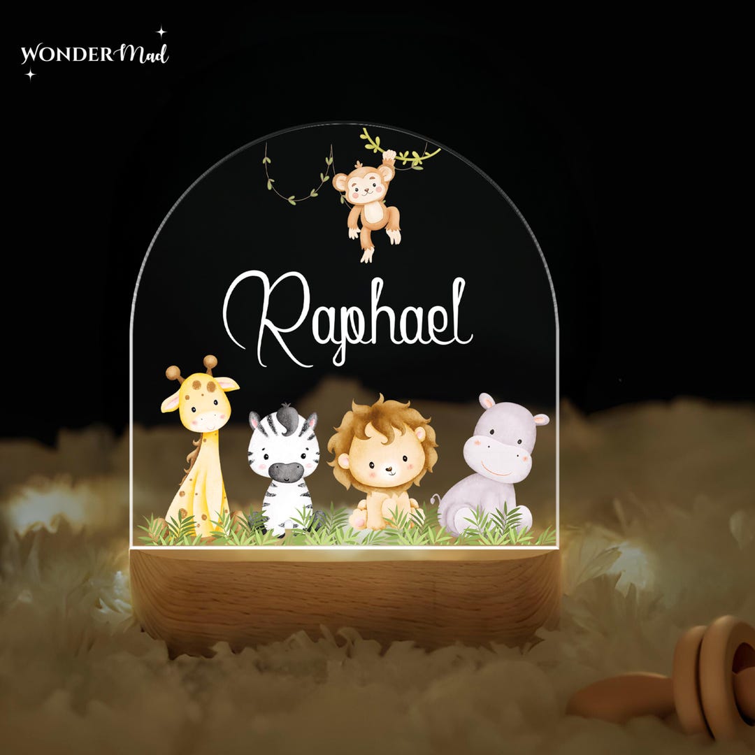 Personalized LED Animal Lamp, Kids Night Light Gift, Safari Jungle ...