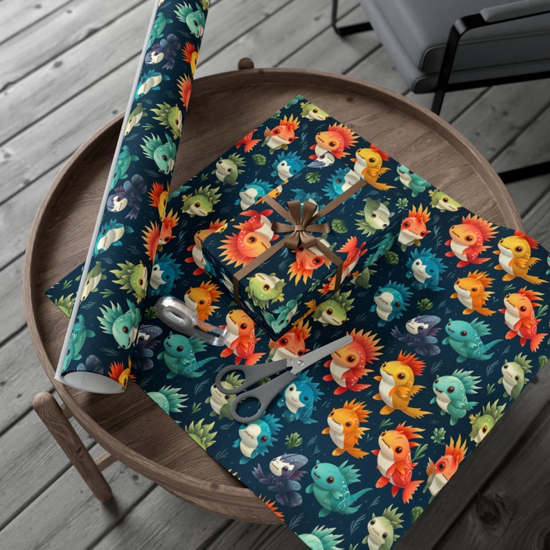 Whimsical Fantasy Creatures Wrapping Paper | Axolotls & Pokemon ...