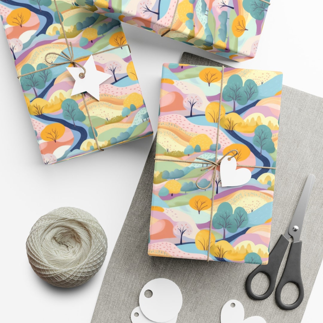 Eco-friendly Queer Utopia Pastel Landscape Wrapping Paper | Serene Gift ...