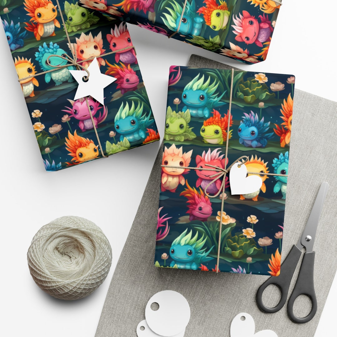 Playful Axolotl & Pokemon-inspired Gift Wrap - Colorful Kids Wrapping ...