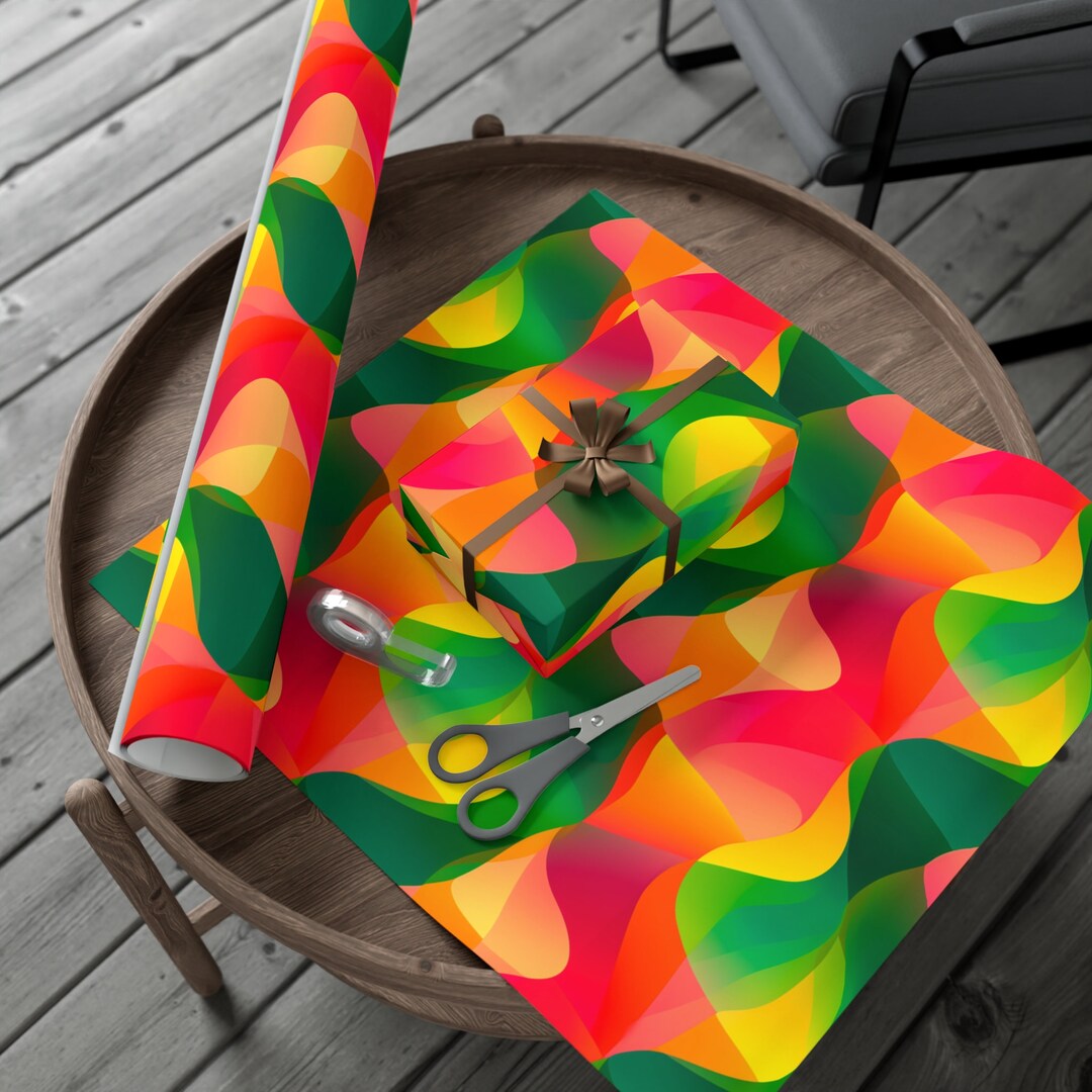 Vibrant Abstract Gift Wrap Paper - Rich Green & Reds Fluid Design on ...