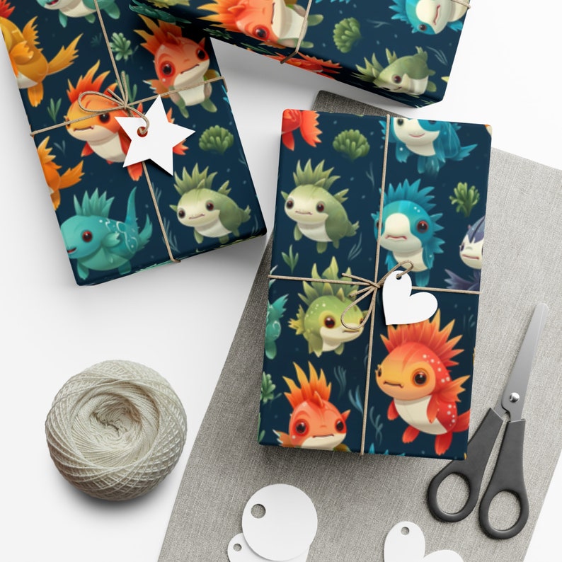Whimsical Fantasy Creatures Wrapping Paper | Axolotls & Pokemon ...