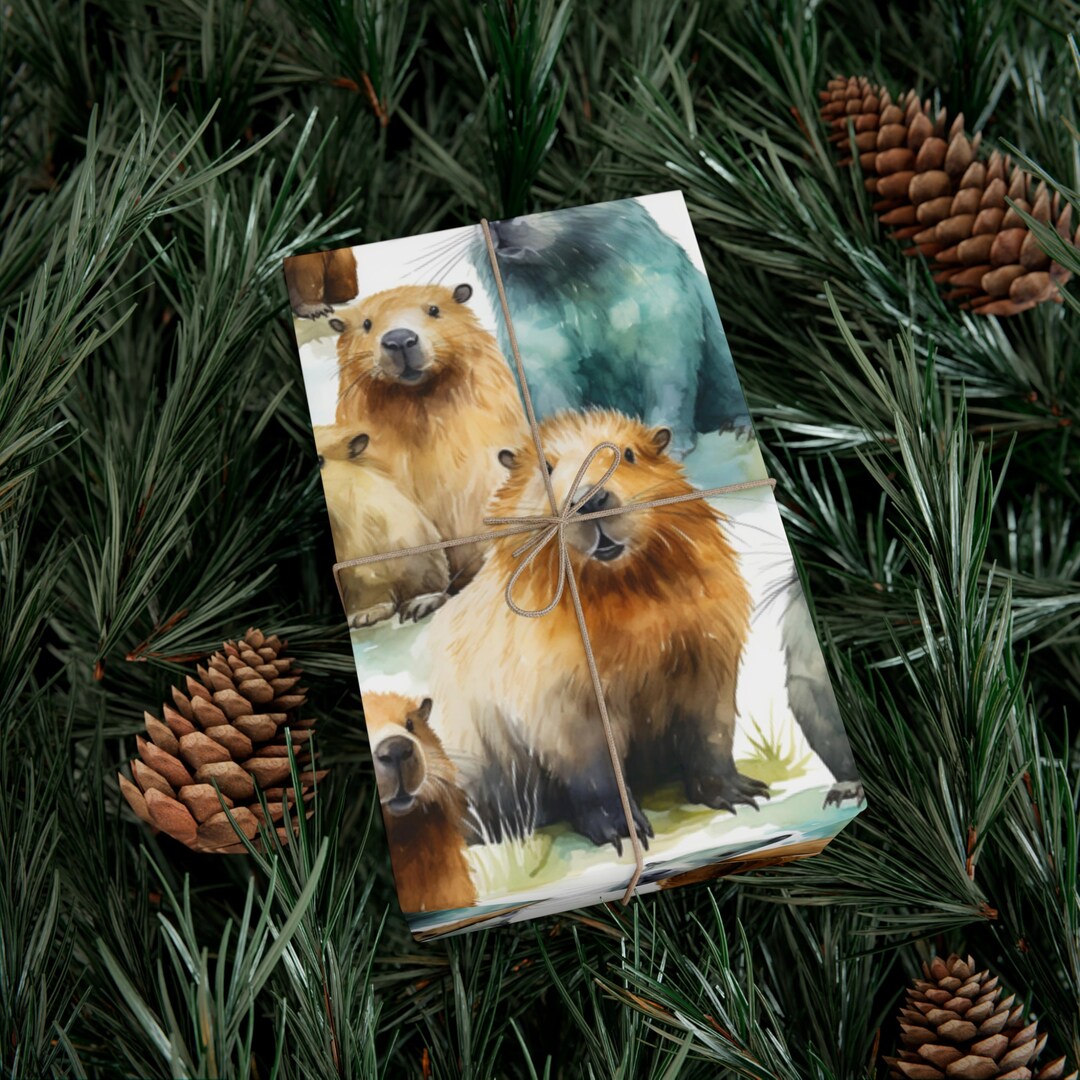 Oversized Capybaras Wrapping Paper - Recycled Watercolor Gift Wrap ...
