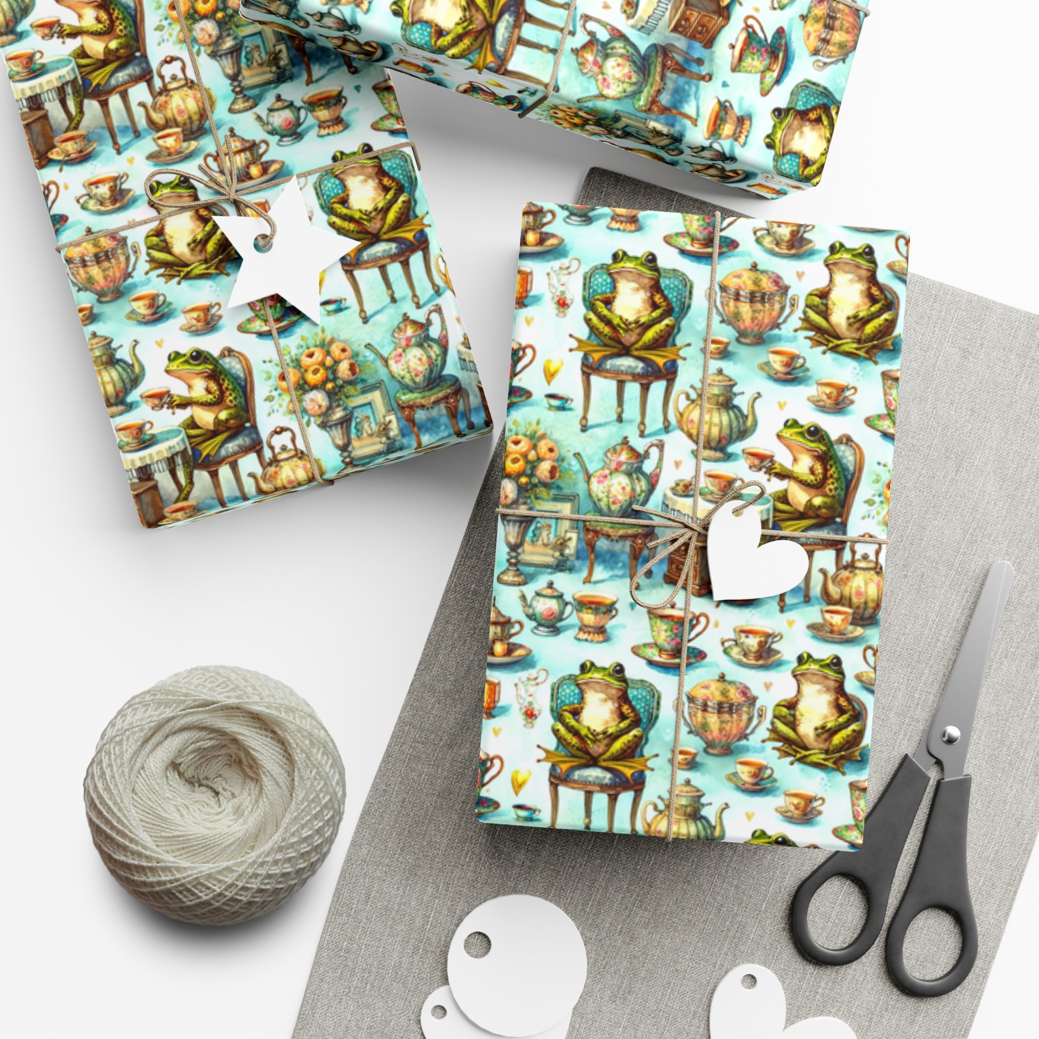 Tea Party Frog Wrapping Paper Illustrated Recycled Gift Wrap - Etsy