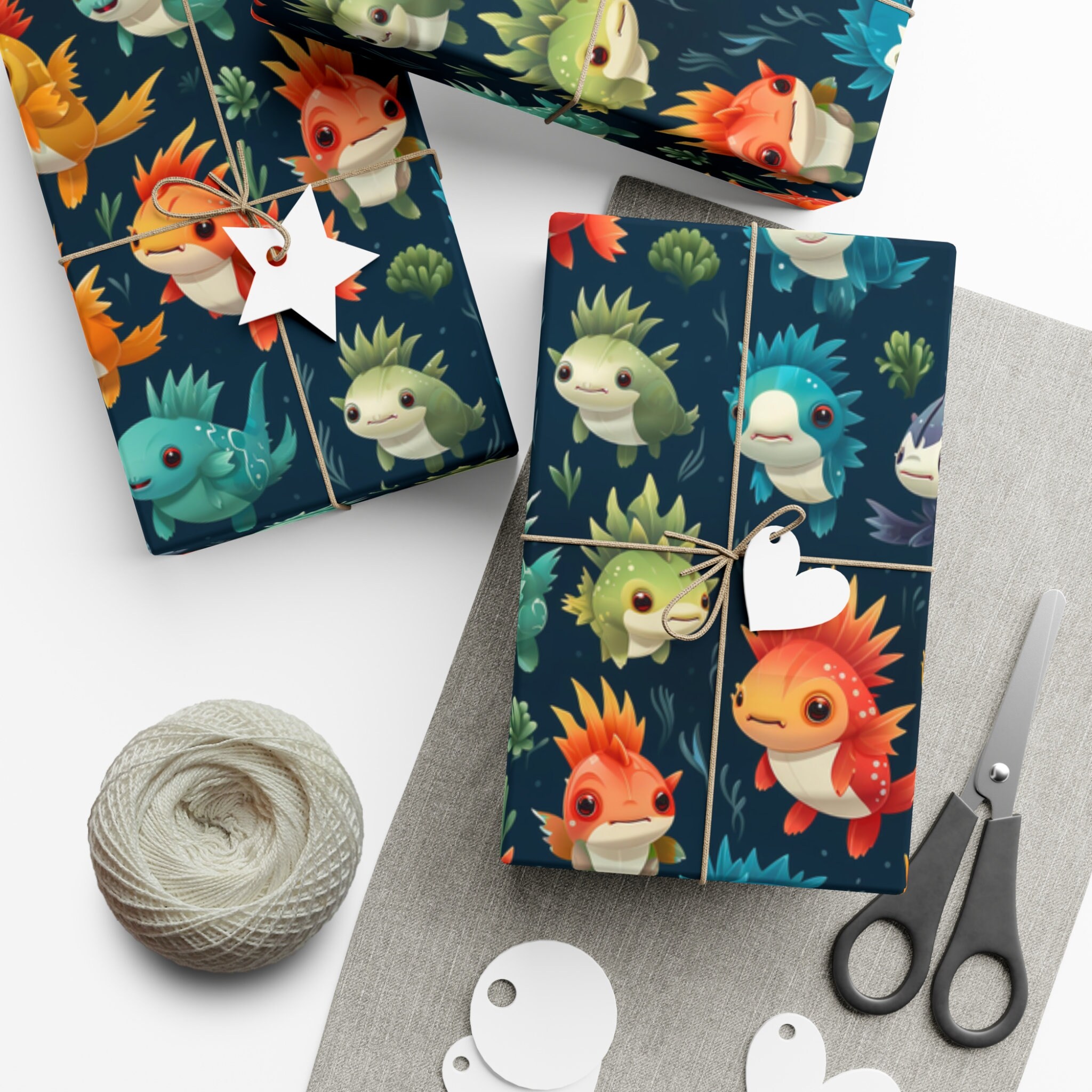 Whimsical Fantasy Creatures Wrapping Paper | Axolotls & Pokemon ...