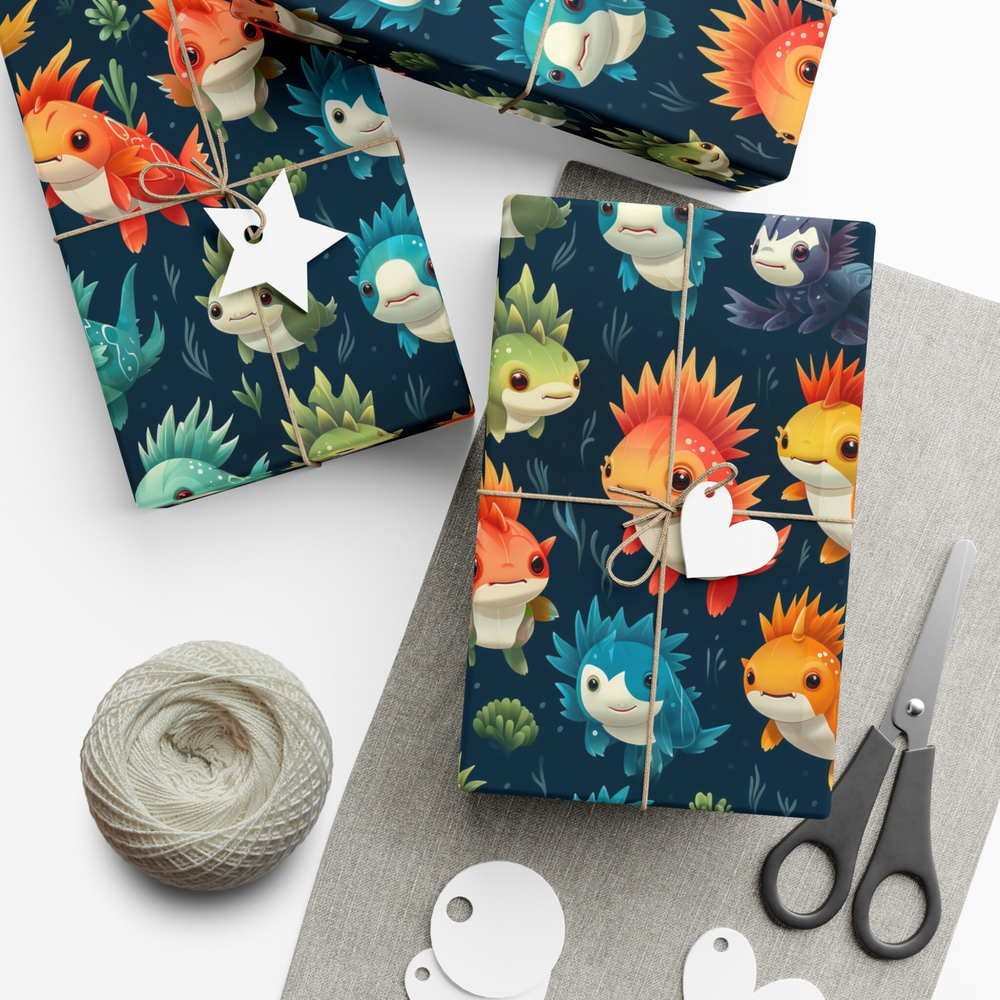 Whimsical Fantasy Creatures Wrapping Paper | Axolotls & Pokemon ...