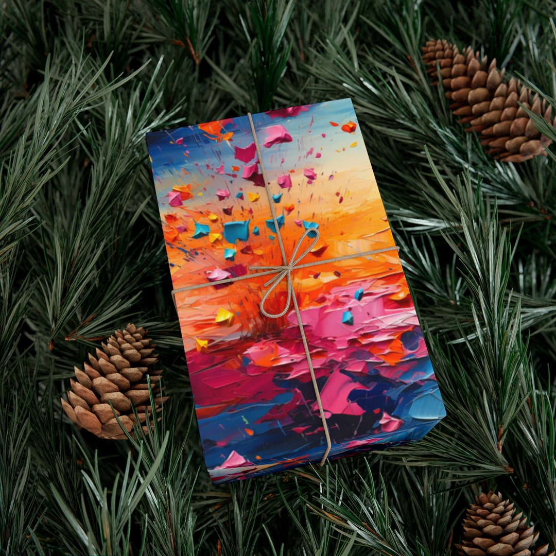 Colorful Abstract Art Wrapping Paper, Vibrant Impasto Oil Painting ...