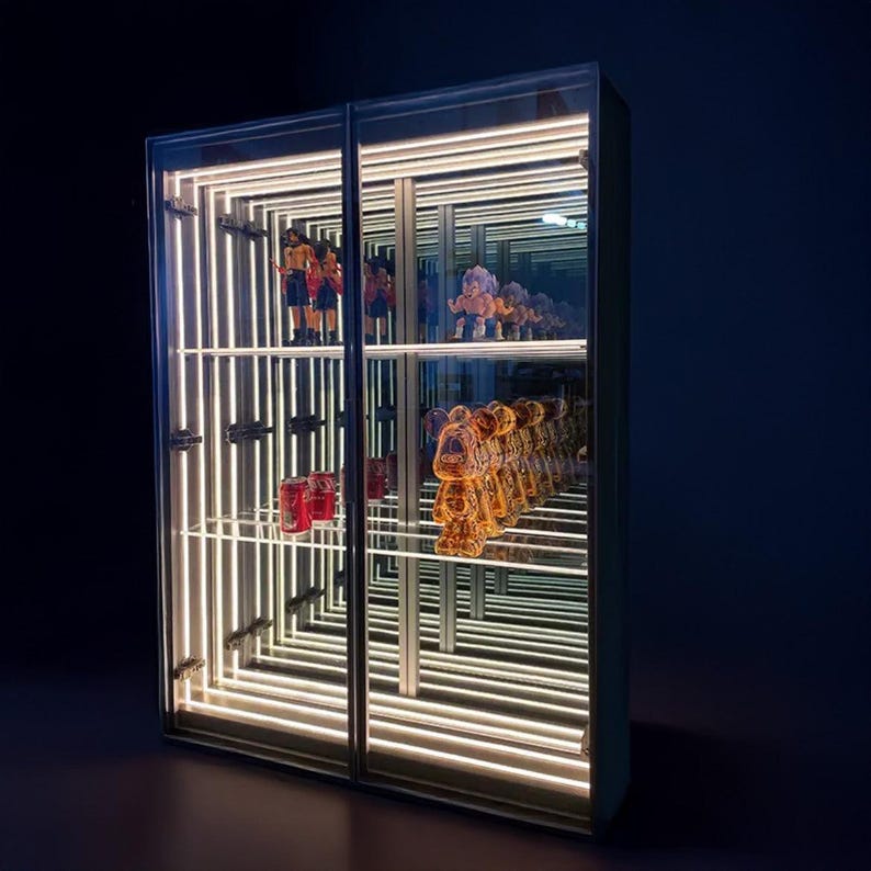 Infinity Mirror Shelf With LED Lights | Modern Glass Display Cabinet ...