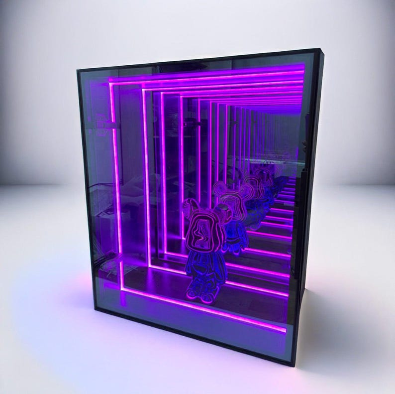 Infinity Mirror Shelf With LED Lights | Modern Glass Display Cabinet ...