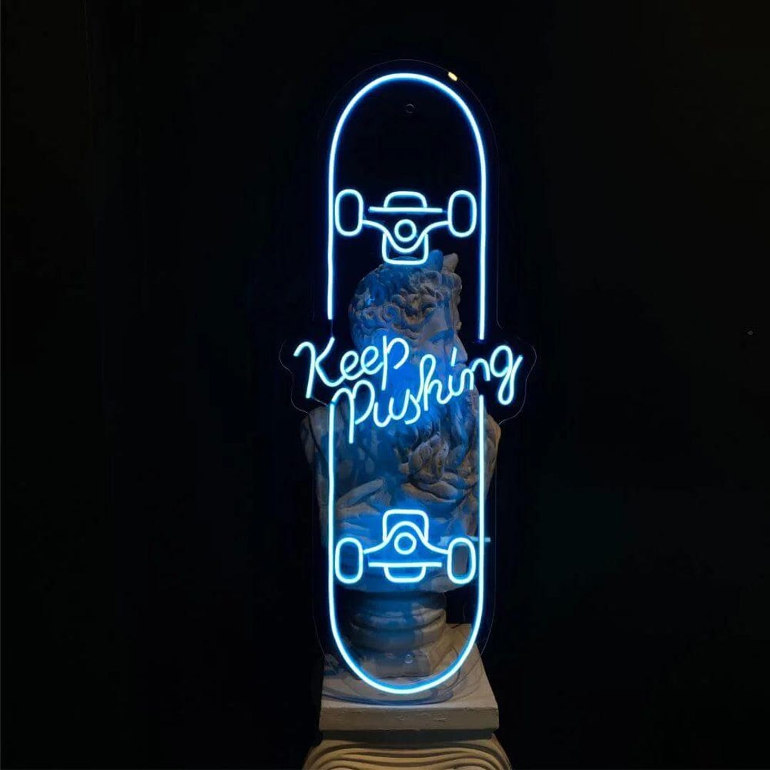 Keep Pushing Skateboard Neon Sign Custom LED Motivational Wall Light ...
