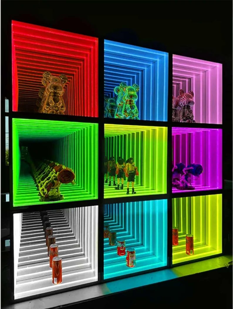 Infinity Mirror Shelf With LED Lights | Modern Glass Display Cabinet | Unique Illuminated ...