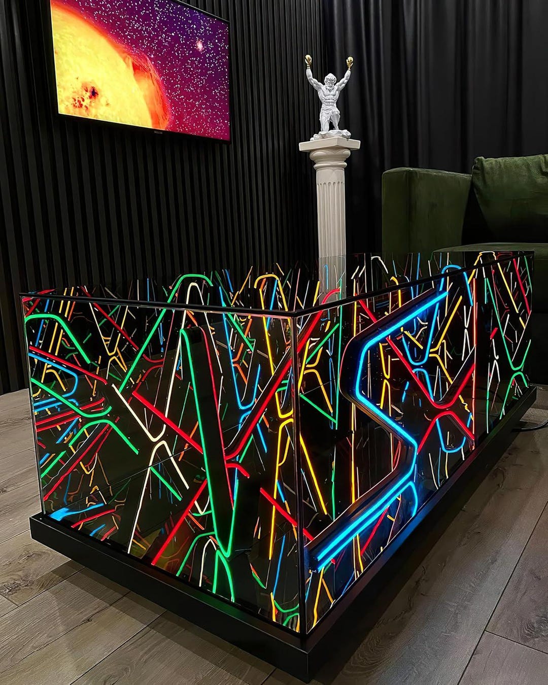 Infinity Mirror Coffee Table With Multicolor LED Lights Modern Neon ...