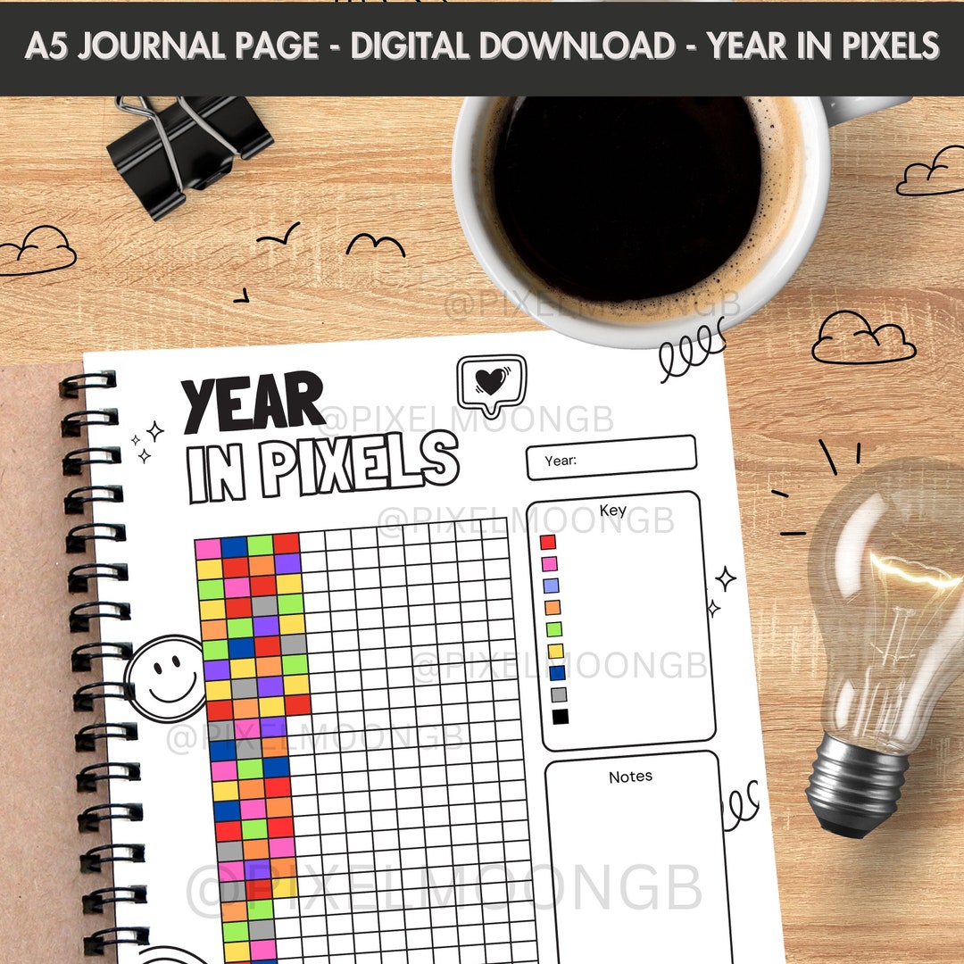 Year in Pixels Printable A5 Bullet Journal Page, DIGITAL Planner Page ...