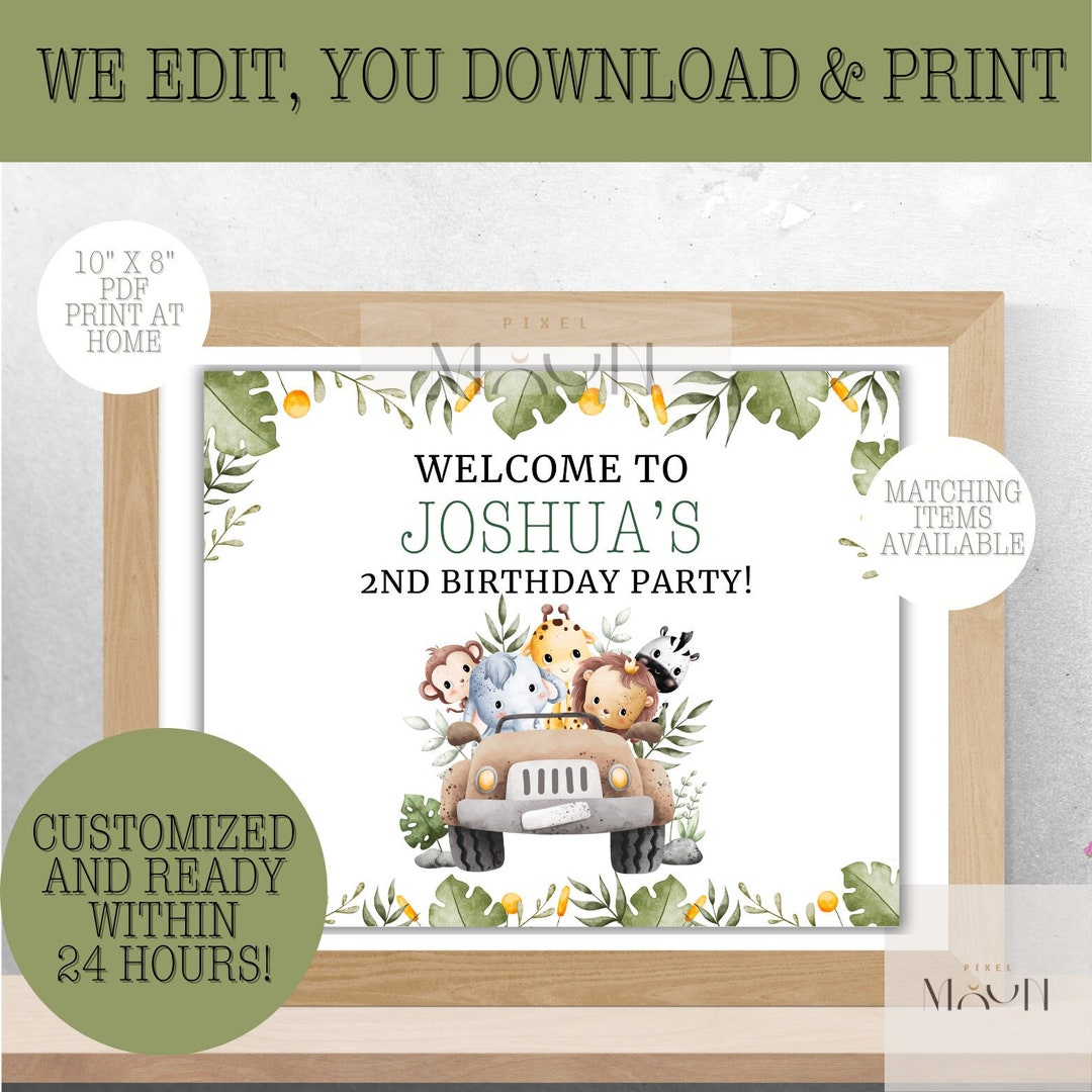 Customized Safari Jungle Welcome Board Birthday, Wild One, Party ...