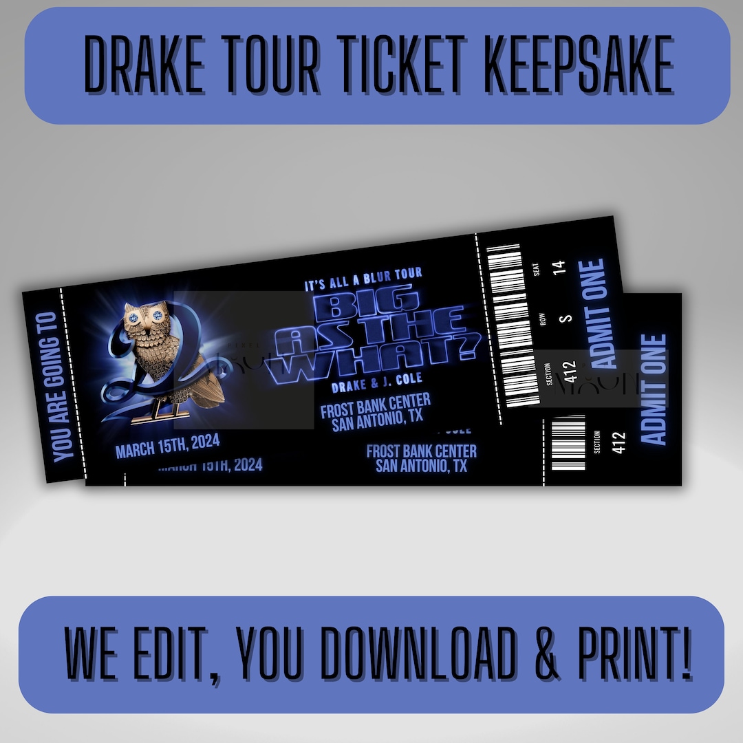 Surprise Drake Concert Ticket, Personalised Keepsake, Customised Drake ...