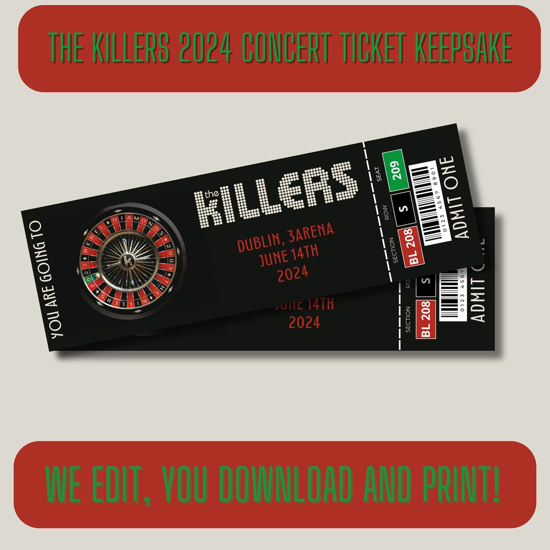 The Killers Surprise 2024 Concert Ticket, Personalised Keepsake Tour ...