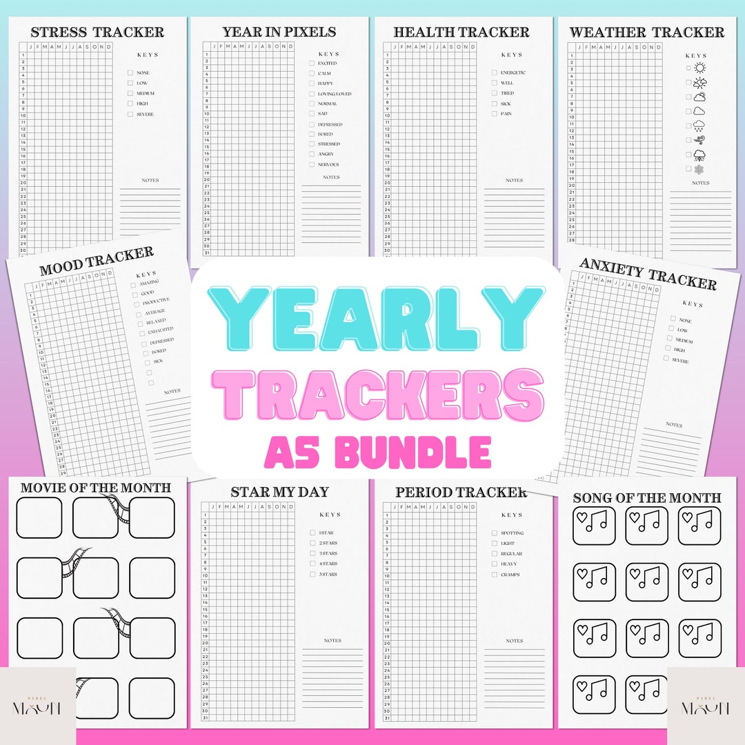 Pre-made Yearly Trackers Bundle PRINTABLE A5 Journal Pages Bullet ...