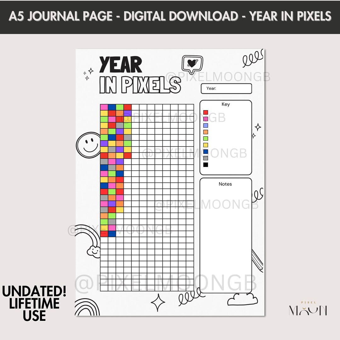 Printable Year in Pixels Bullet Journal Planner Page, DIGITAL Daily ...