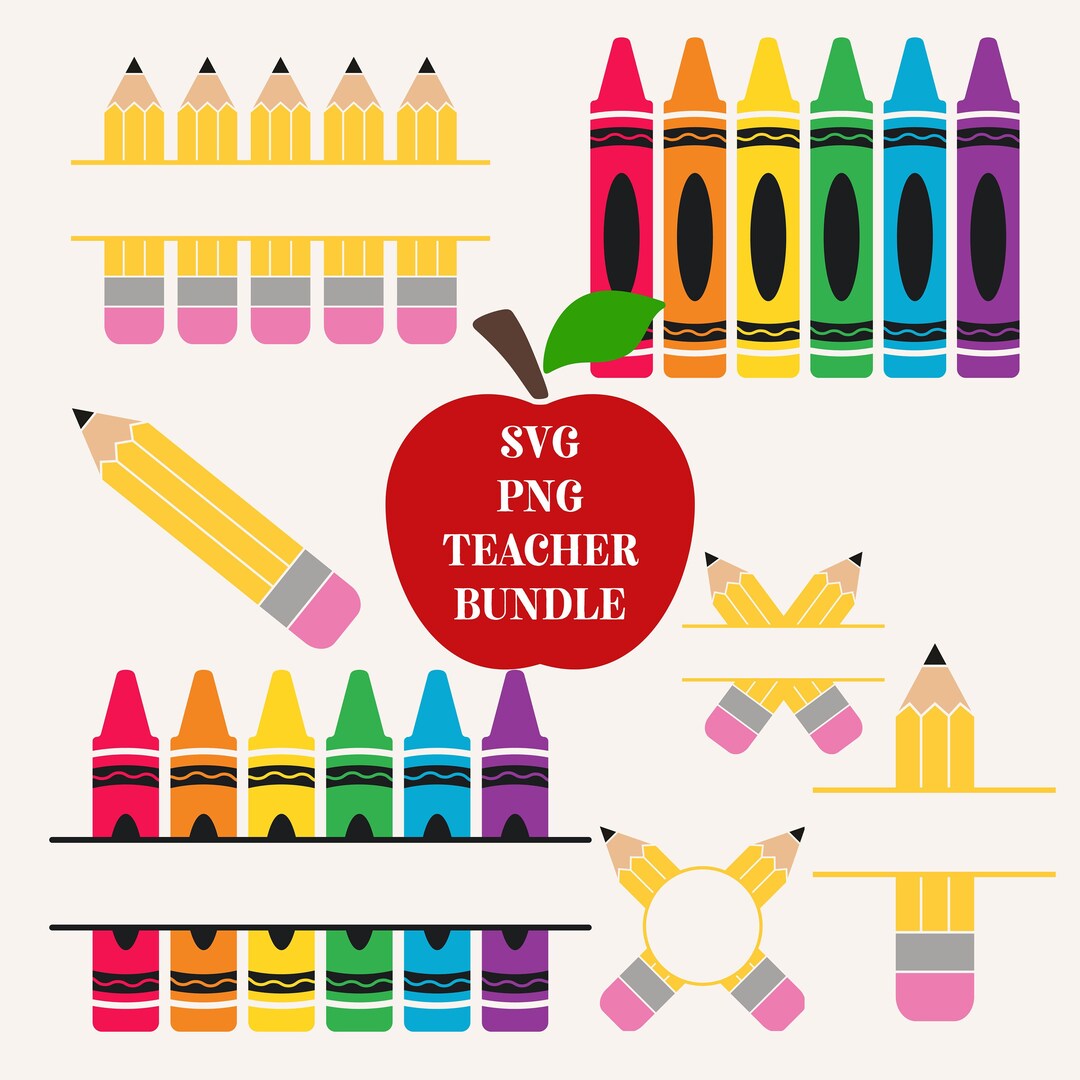 Teacher Crayons Split Monogram SVG PNG, Crayon Clipart, Pencils Split ...