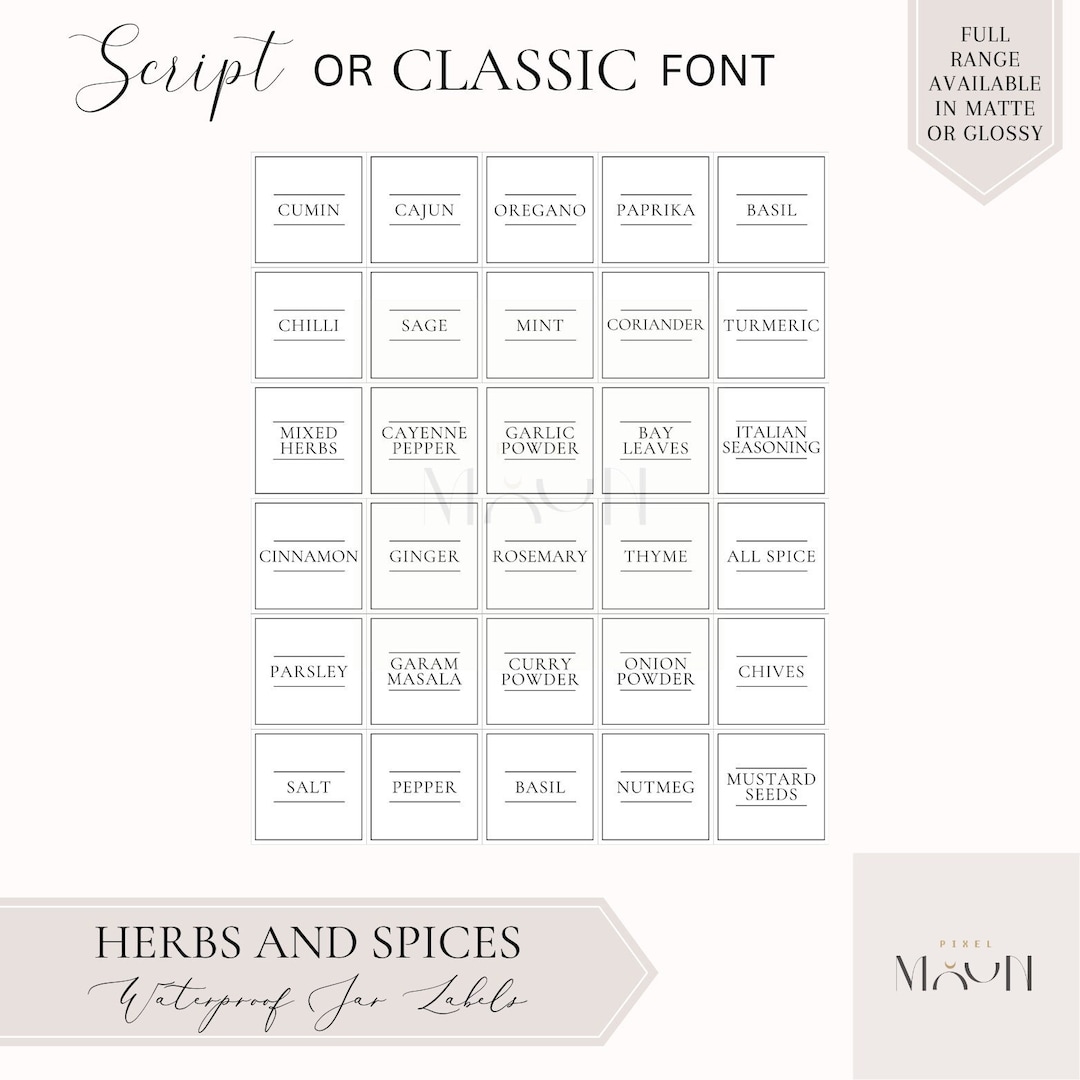 Spice Jar Labels, Herbs and Spices Organization Labels, Sticker Label ...