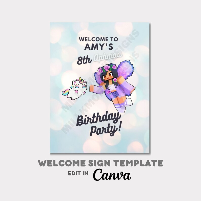 Aphmau Party Welcome Sign - Editable Digital Canva Template - Instant ...