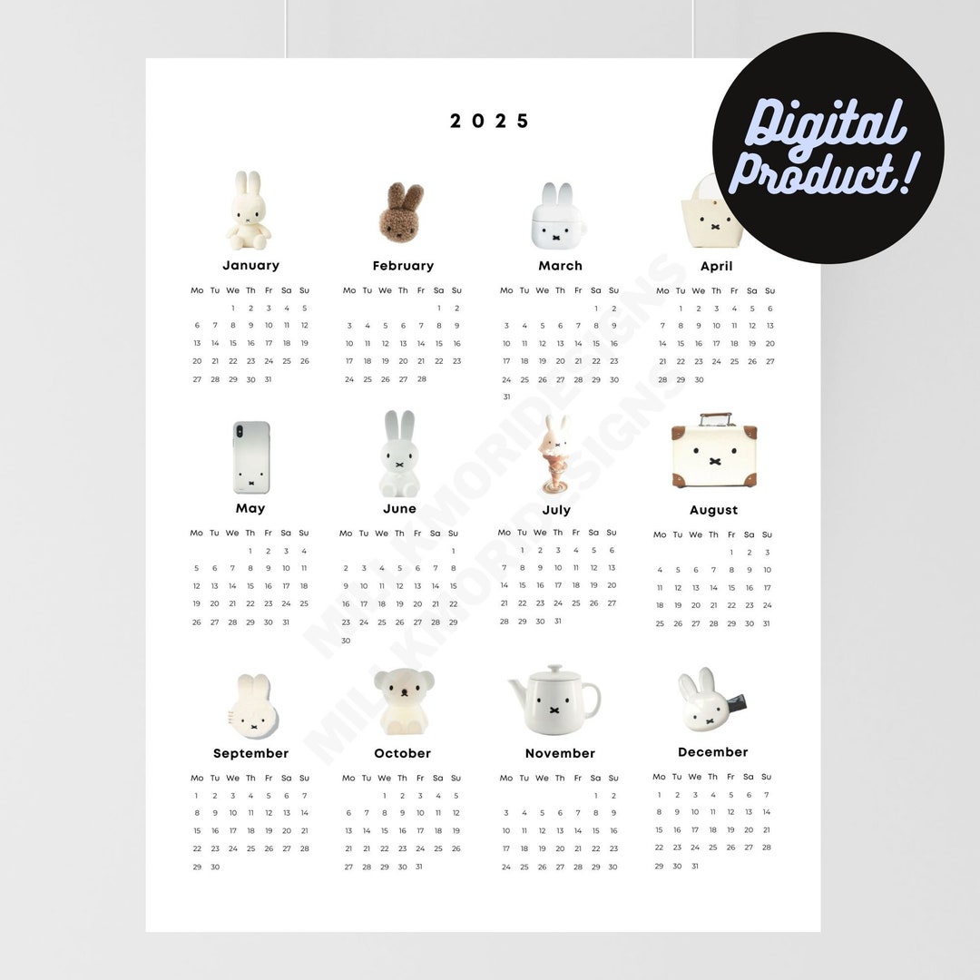 2025 Cute Bunny Things Yearly Calendar Digital Print / Printable / US ...