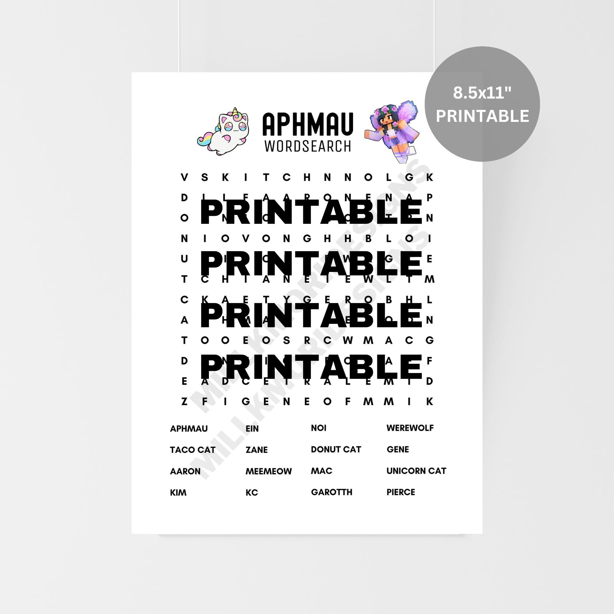 Aphmau Meemeow Wordsearch Activity Printable / Digital Printables ...