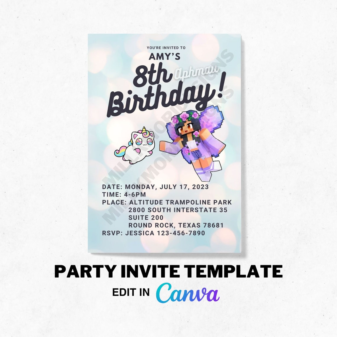 Aphmau Meemeow Party Invitation - Editable Digital Template - Instant ...